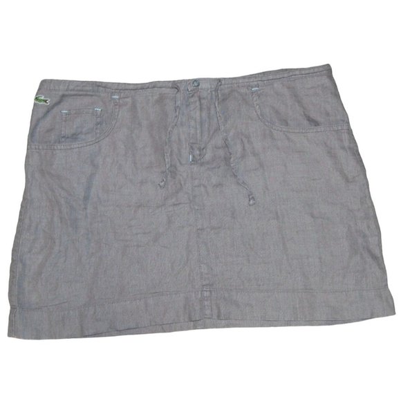 Lacoste | Skirts | Lacoste 0 Linen Brown Gray Drawstring Skirt Womens ...